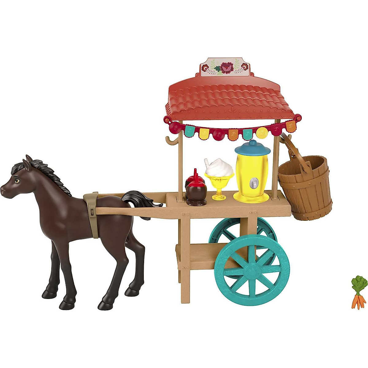 Mattel Spirit Untamed Miradero Snack Cart with Rolling Wheels, Canopy, 5-in Pony & Related Accessories, Great Gift for Ages 3 & Up , Pink