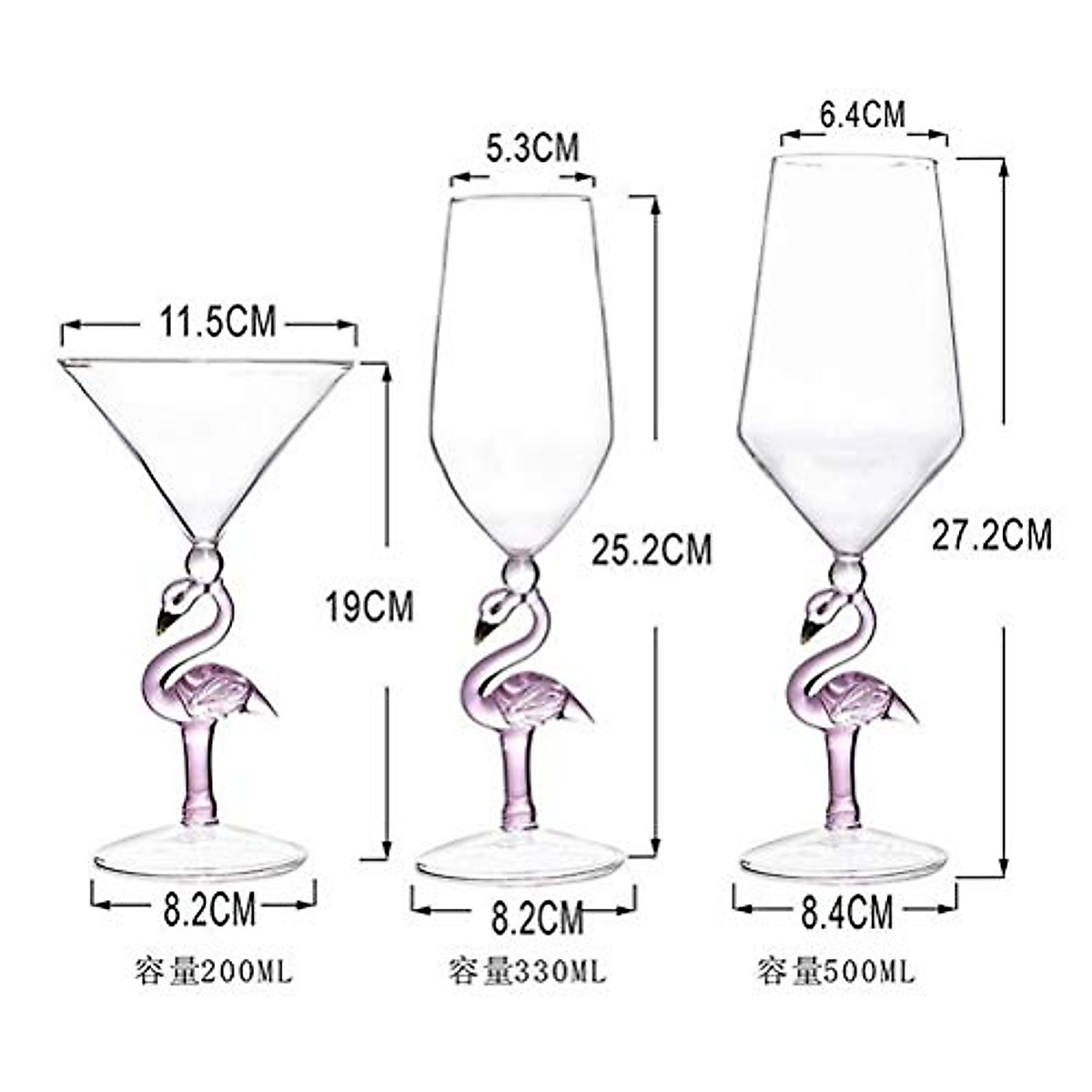 Creative Pink Flamingo Cocktail Martini Goblet Glass Cool Tableware Unique Bar Wine Set (2, 330ml wine glass)