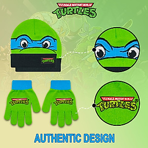 Teenage Mutant Ninja Turtles Boys Winter Hat Ages 4-12 with Winter Gloves – Boys TMNT Winter Hat and Glove Set