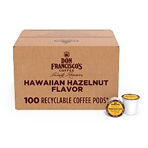 Don Francisco's Hawaiian Hazelnut Medium Roast Coffee - 100 K-Cup Compatible Single-Serve Pods, 100% Arabica, Recyclable through TerraCycle, Rich Nutty Flavor with Coconut Hints
