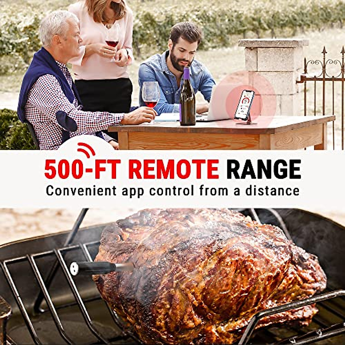 TempPro 500FT Wireless Meat Thermometer for Grilling and Smoking, Bluetooth Meat Thermometer Wireless with Dual Temperature Alert, Digital Food Cooking BBQ Thermometer for Smoker, Oven & Rotisserie