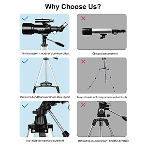 Telescope for Kids & Adults Beginner Astronomers - 70mm Aperture 500mm Fully Multi-Coated High Transmission Coatings with AZ Mount Tripod Phone Adapter, Carrying Bag, Wireless Control