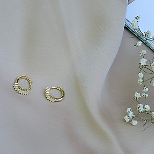 18K Gold Plated Baguette CZ Hoop Earrings | Sterling Silver Small Gold Hoops 10mm | Everyday Minimalist Earlobe or Cartilage Second Hole Earrings