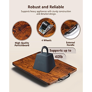 Evermagin Appliance Slider, Sliding Tray for Coffee Maker, Coffee Pot Slider Tray for Countertop, Kitchen Appliance Rolling Tray with Rubber Wheels (Rustic Brown, Large - Long (12.5” x 16”))