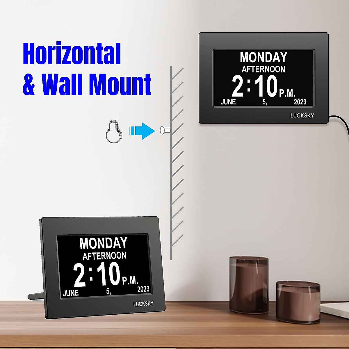 Digital Clock Large Display - 19 Alarm Clocks and Medical Reminders, 3 Display Modes with Large Font Numbers, 10-Level Dimming Display, Designed for Elderly, Dementia, and Visual Impairment