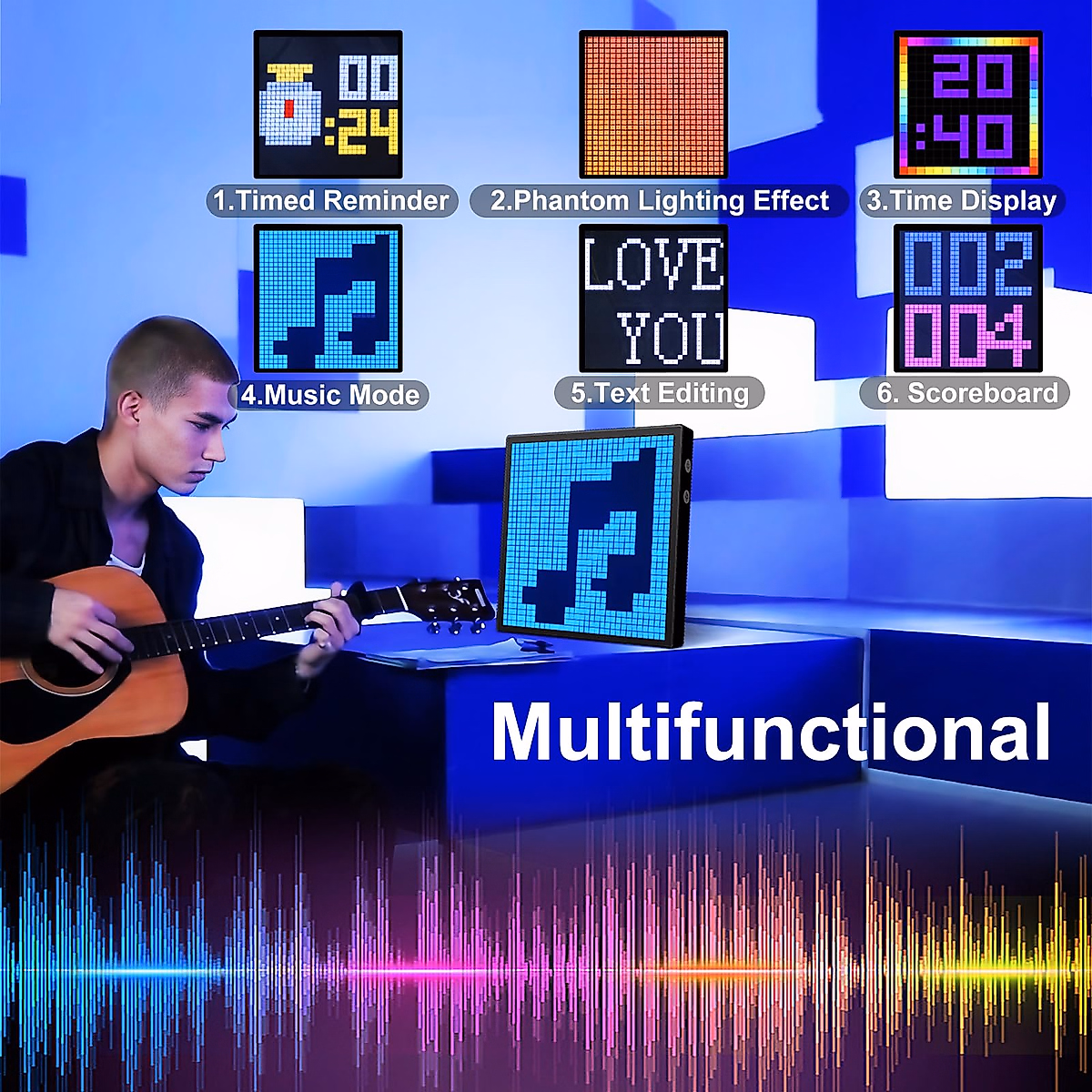 Neonawall LED Pixel Display, Pixel Art with 32 x 32 LED Panel Display APP Control Custom Text Pattern Animation for Gaming Room Decor, Digital Clock, Christmas Gifts