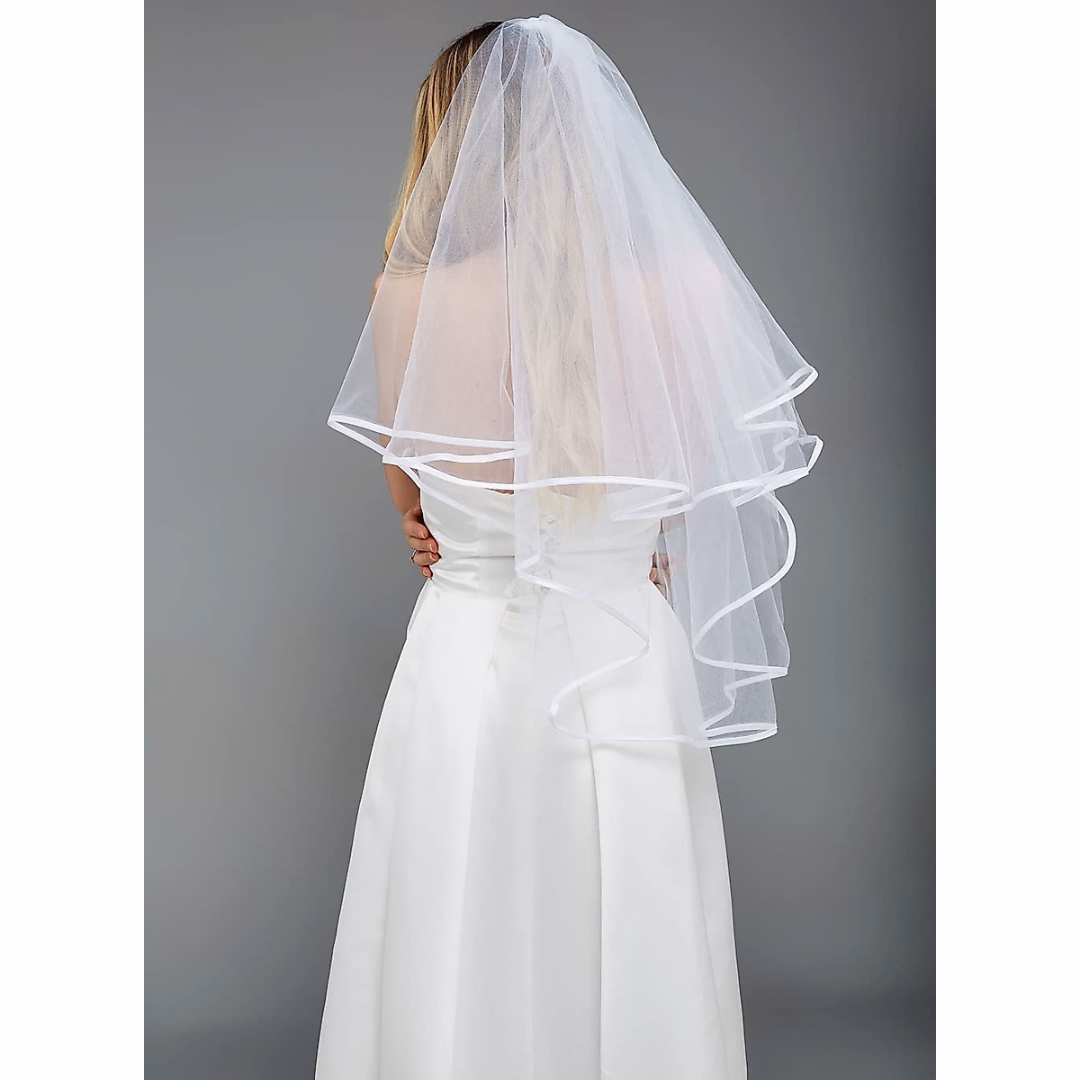 KUNG FU PARTY Bachelorette White Double Ribbon Edge Center Cascade Bridal Wedding Veil with Comb& Bride to Be Satin Sash (White Veil+White Sash)