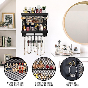 Pinzoveco Hanging Jewelry Organizer Wall Mounted With Wall Jewelry Organizer Holder For Necklaces Bracelet Earrings Ring (Black)