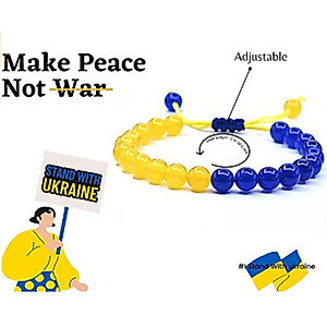 COLORFUL BLING 2 Pcs Set Ukraine Flag Bracelet with Natural Crystal Bracelet + Ukrainian Yellow Blue Bracelet Hand Braided Bracelet for Men Women Kids Unisex - Style D