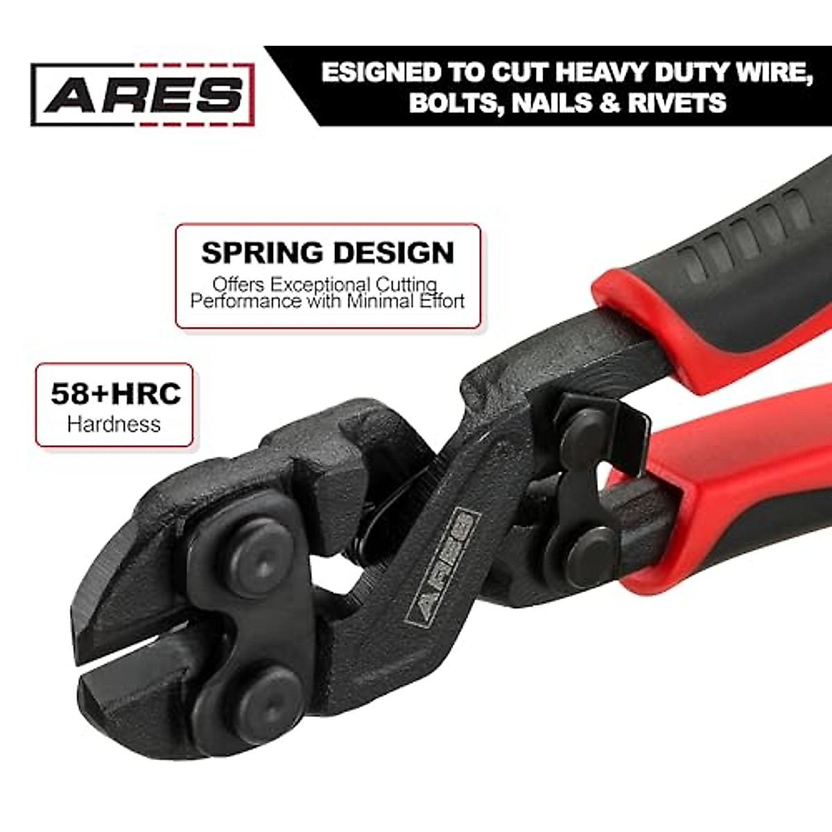 ARES 70664-8-Inch Mini Bolt Cutter - Chrome Moly Steel Construction & Induction Hardened Cutting Edges - Designed for Heavy Duty Wire, Bolt, Nail & Rivet Cutting