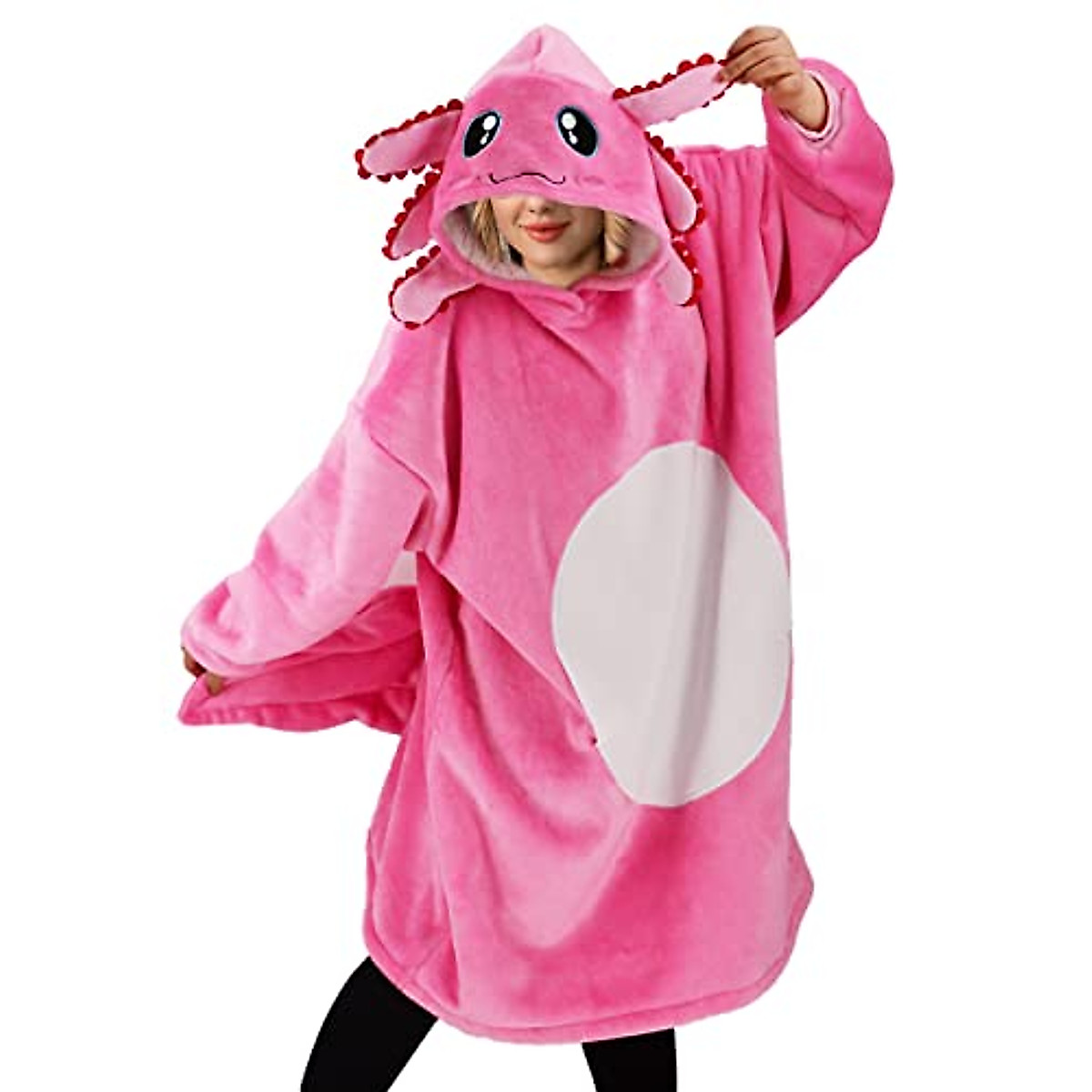 Psjtcygj Axolotl Wearable Blanket Sweatshirt Sherpa Oversized Hoodie TV-Blanket with Sleeves and Pockets for Adults Men Women Teens One Size Fits All