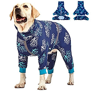 LovinPet Boxer Dogs Onesie Pajamas - UV Protection&Wound Care, Anxiety Relief, Lightweight Stretchy Fabric, Reflective Stripe, Coral Tree Print, Post Surgery Clothes, Pet PJ's/Medium