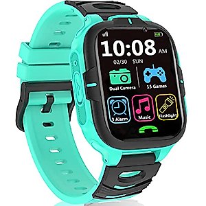 Kids Smart Watch Boys Girls- Kids Smartwatch with Call Dual Cameras 16 games Video Recorder Music Alarm Stopwatch Flashlight 12/24 hr,Touch Screen Smart Watch for Kids Age 3-14 Birthday Gift (Green)