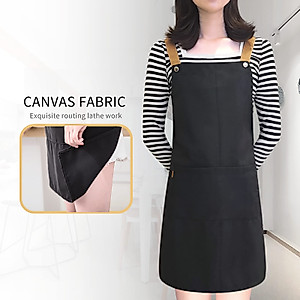 LOYGLIF Apron for Women with Adjustable Straps and Pockets, Canvas Cotton Cooking Kitchen Chef Hairstylist Bib Aprons, Black