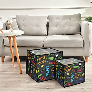 KEEPREAL Pixel Game Style Cube Storage Bin with Handles, Large Collapsible Organizer Storage Basket for Home Decorative(1Pack,13 x 13 x 13 in)