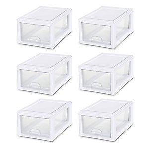 Sterilite 20518006 6 Quart/5.7 Liter Stacking Drawer, White Frame with Clear Drawer,(pack of 6)