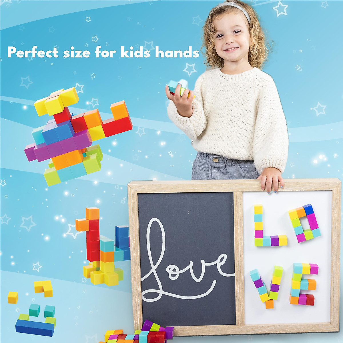 BrainSpark Digit Blocks 48 Pieces Black White and Grey Magnetic Cubes Building Set, Magnetic Blocks for Kids