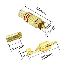 PNGKNYOCN RCA Stereo Connector Plug with Spring Coax Audio Solderless Gold Plated Adapter for Repair Speaker Cables（4-Pack）
