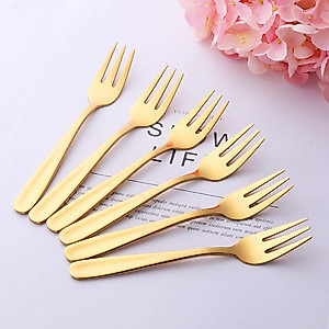 Buyer Star Cocktail Forks, 18/10 Stainless Steel 3-tine Appetizers Desert Mini Salad Fruit Fork Sets of 8, 5.5 Inch