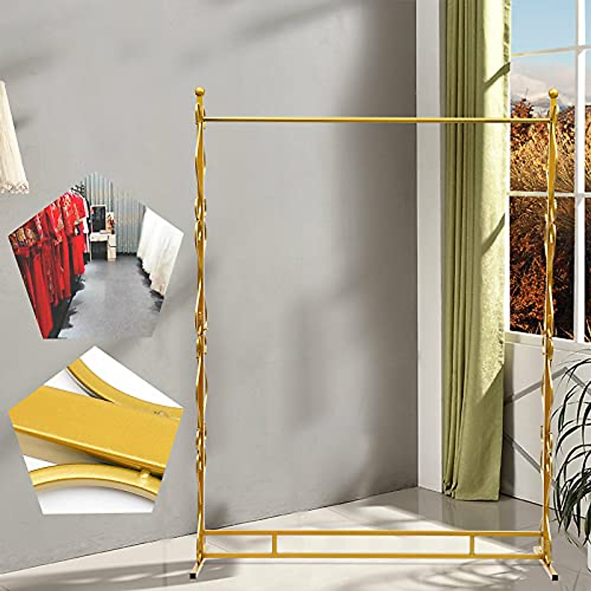 81"Retail Gold Clothes Racks for Boutique Wedding Dress Display Stand,Heavy Duty Commercial Garment Rack Rod, Large Metal Floor Standing Hanging Boutique Display Clothing Rack, MetalPipe Rack