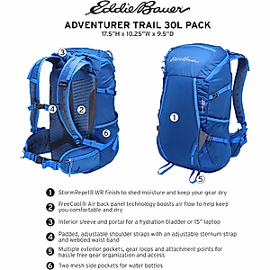 Eddie Bauer Backpack 30L, Hydration/Laptop Compatible Sleeve, Adventurer Trail-Black