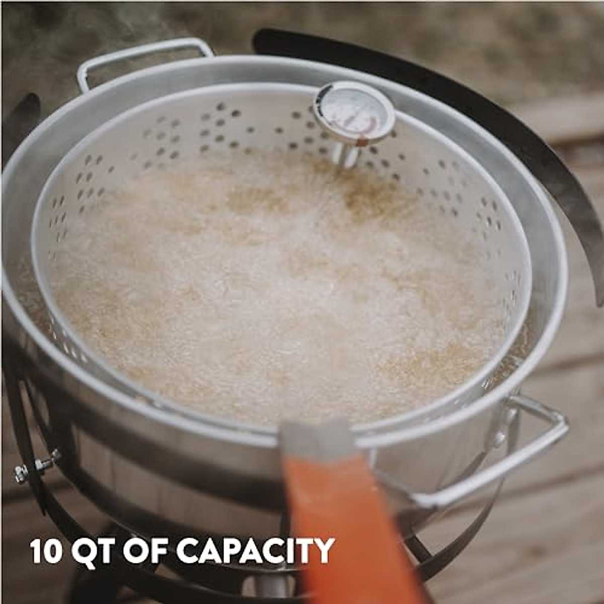 Gas One Aluminum Cooking Pot Deep Fryer with Basket – 10QT Aluminum Fry Pot with Easy Grip Handle – Durable Food Grade Outdoor Fryer with Perforated Strainer Basket – Ideal for Seafood, Chicken