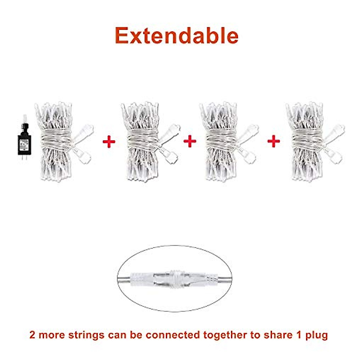 Aluan Christmas Lights Extendable Fairy String Lights 100 LED 33ft+10ft 8 Modes Waterproof Plug in Icicle Lights for Party Wedding Christmas Tree, Window Curtain Patio Decoration