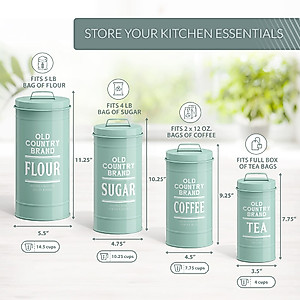 Barnyard Designs Canister Sets for Kitchen Counter, Farmhouse Canisters Sets for the Kitchen Countertop, Metal Canister with Lid, Coffee Tea Sugar Flour Container Set for Counter (Mint)