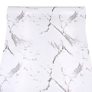 Yifasy White Marble Pattern Shelf and Drawer Liner Peel-Stick Kitchen Storage Sideboard Lining Paper 17.7x118 Inch Renew Buffet Table