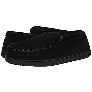 Dearfoams Men's Niles Corduroy Moccasin Slipper, Black, Small