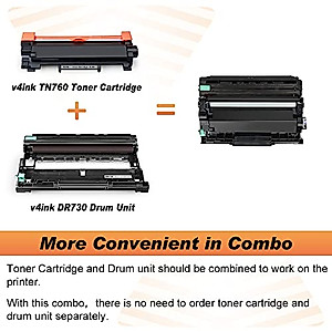 v4ink Compatible DR-730 Drum and TN-760 Toner Cartridge Set Replacement for Brother DR730 TN760 TN730 for use with HL L2325DW L2350DW L2370DW MFC L2690DW L2710DW L2717DW (1 DR730 Drum+ 4 TN760 Toner)
