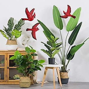 IFFUNNI Red Metal Birds Cardinal 3-PACK Wall Art Decor Sculptures Hanging for Home Garden Office Outdoor Indoor Porch Fence