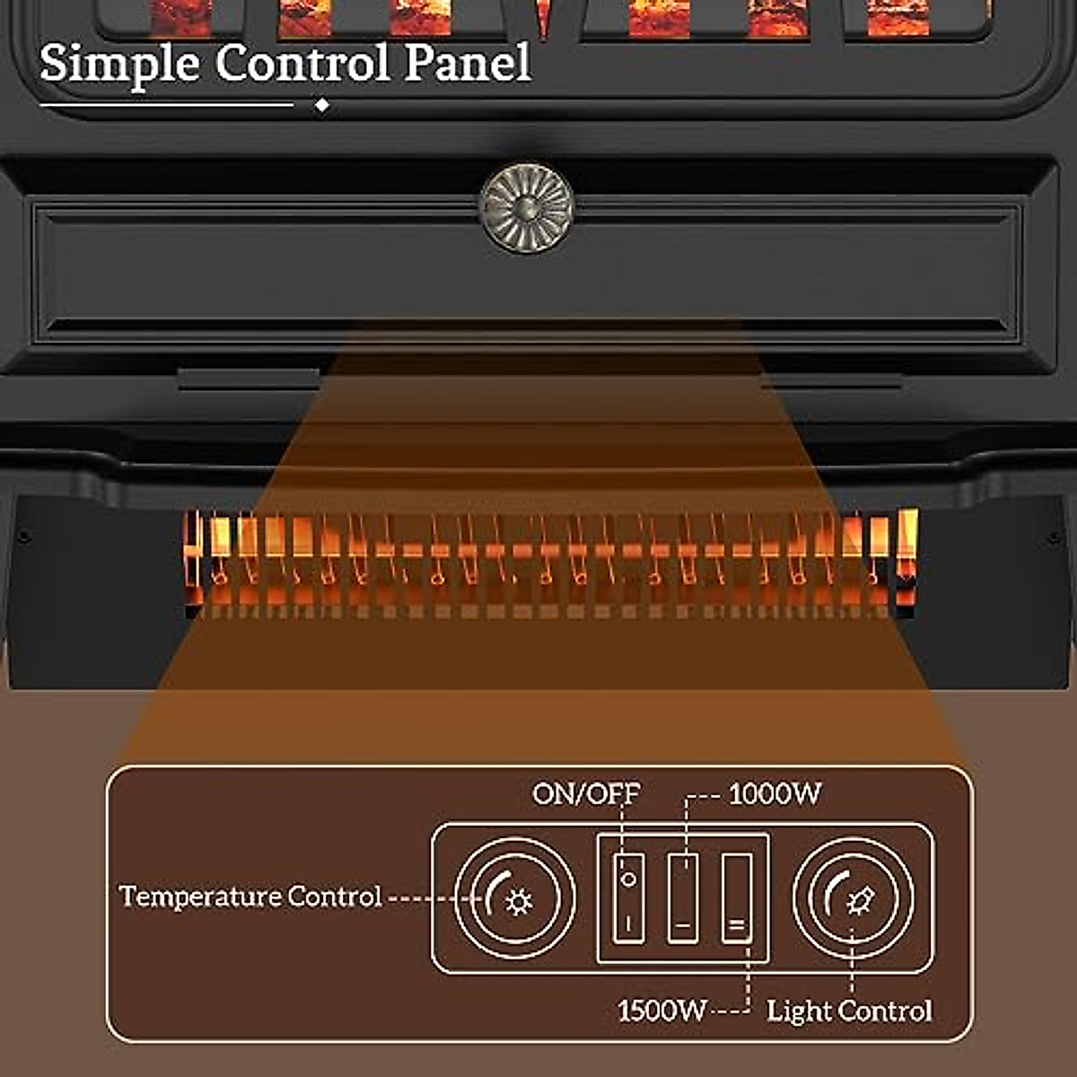 ZIONHEAT 3D Infrared Heating Electric Fireplace Stove, Freestanding Fireplace Heater, Adjustable Brightness and Heating, Overheating Protection System, 1000w/1500w