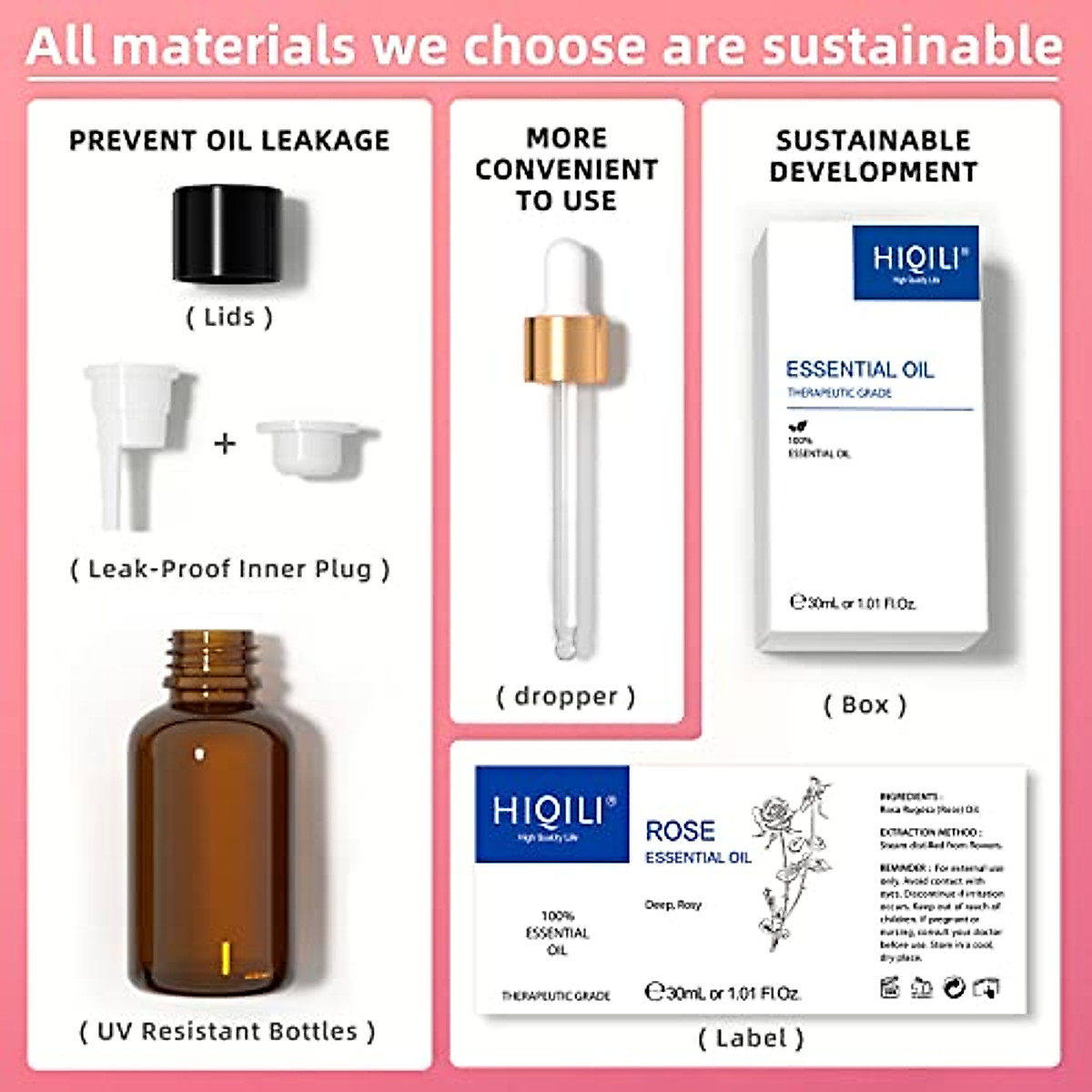 HIQILI Rose Essential Oil for Diffuser, Skin, Hair, Perfume, Candle Making 30ml (1 fl oz)