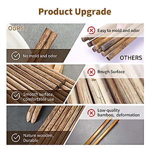 Muguning 100-Pairs Wooden Chopsticks, Dishwasher Safe Chopstick, Reusable, Natural Healthy, Chinese Classic Style for Kitchen, Dining Room, Gourmet, Noodles (9.8 Inch)
