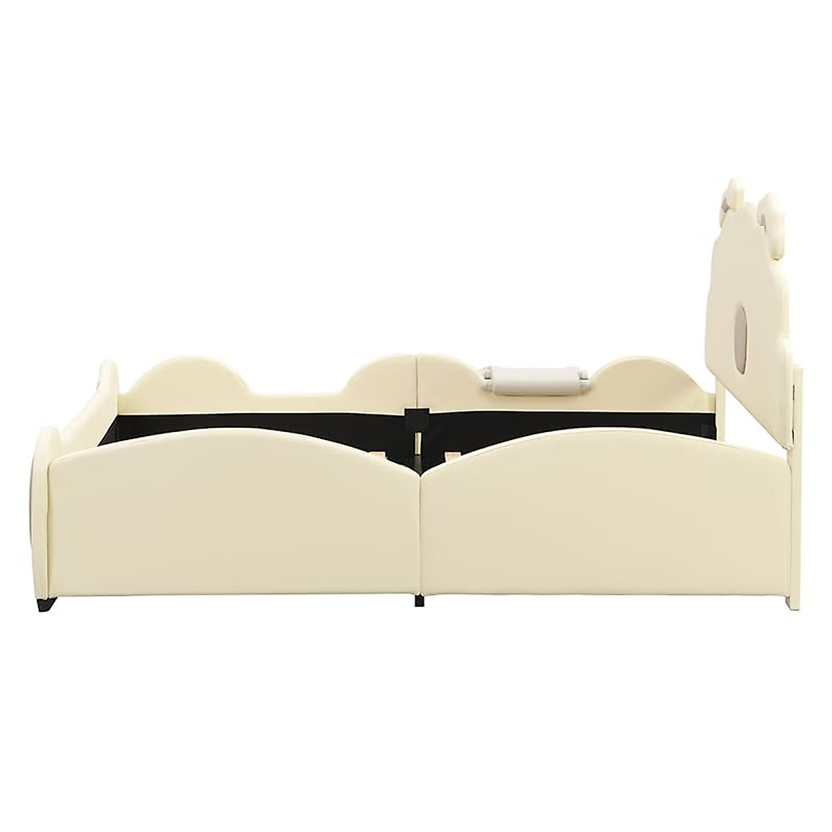 Merax, Beige Size Upholstered Platform Bed Frame, Children's Slide and LED Light for Girls, Full(Piglet Headboard)