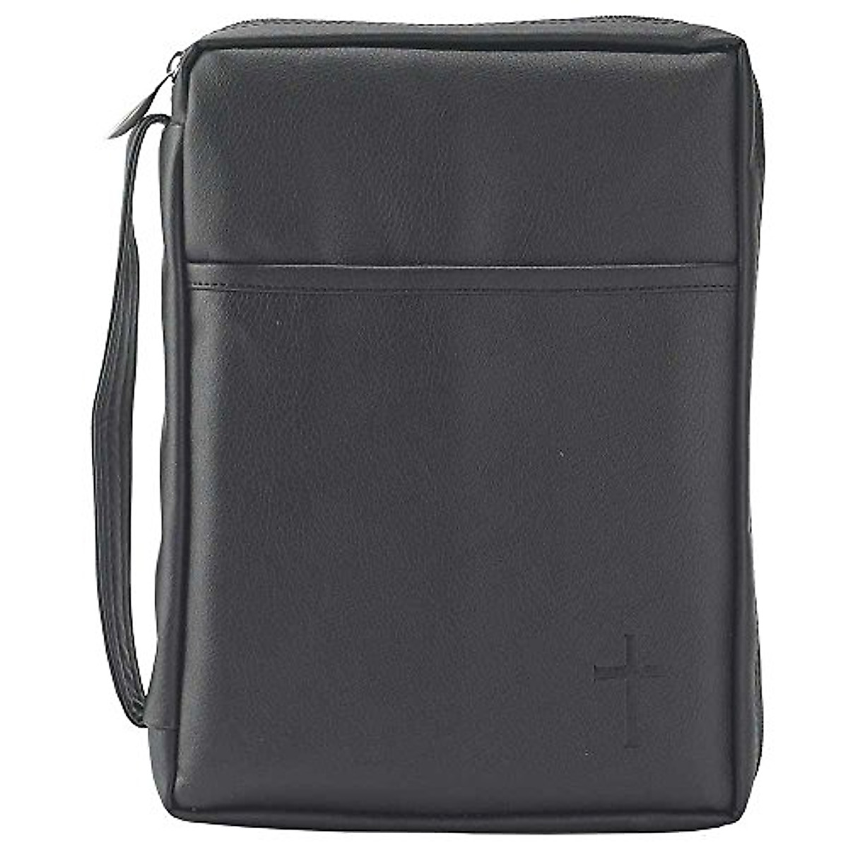 Black Outer Pocket Leather Like Vinyl Bible Cover Case with Handle Large