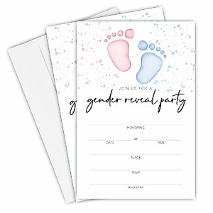 JCVUK Baby Shower Invitations, Baby Footprints Gender Reveal Invitation Cards With Envelopes(25 Pack), Baby Shower Decorations And Supplies For Boys Girls(YQK-A03)