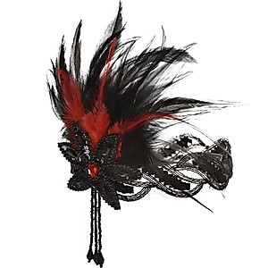 Stunning Gatsby Black & Red Sequin & Feather Headband - One Size Fits All - (Pack Of 1) - Elegant 1920s Flapper Style Accessory