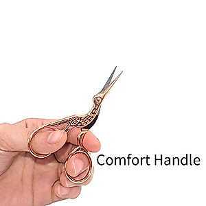 YESTOO Stork Scissors, Professional Stainless Steel Beauty Grooming Scissors for Eyebrow, Facial Hair, Dry Skin, Nose Hair(Rose Gold)