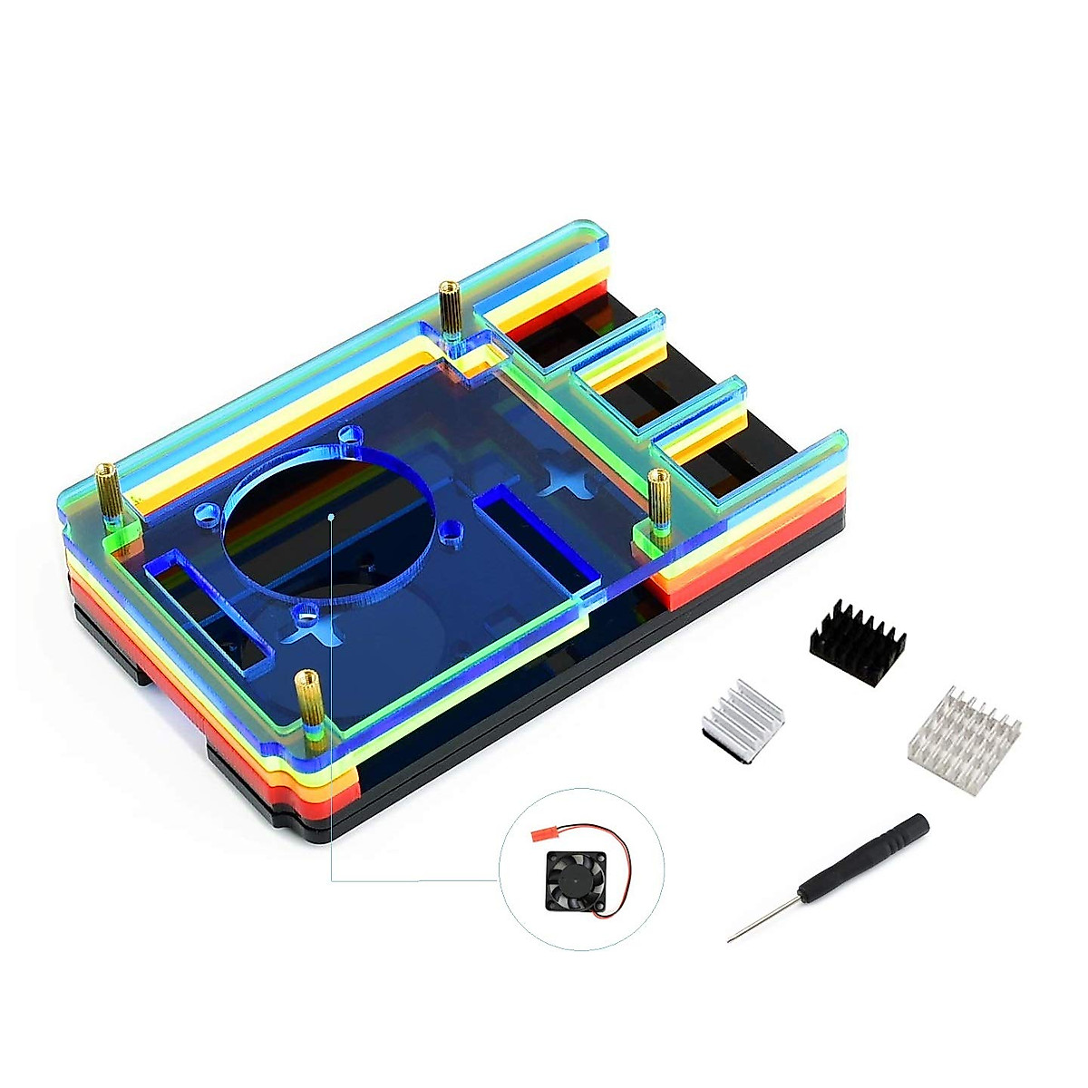 Compatible with Raspberry Pi 4 Case,Colorful Rainbow Acrylic Case with Cooling Fan, 3 PCS Heatsinks for Raspberry Pi 4 Model B