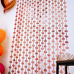 MENSTARSI Pink Party Decorations, 2 Pack Queen Crown Shaped Backdrop, 3.3x6.6 ft Foil Fringe Curtains Photo Booth Props for Birthday, Girls Princess Bridal Baby Shower Engagement Wedding Party Decor