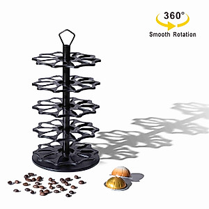 FlagShip 50 Vertuo Pods Carousel Holder Black Coffee Pod Holder 360° Rotating Rack Stand for Vertuoline Pods 5 Tier (50 Pods Capacity)
