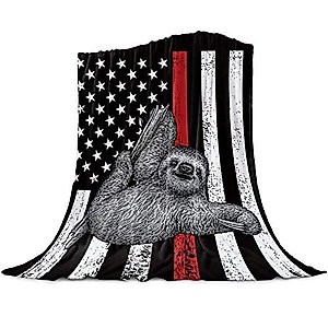 RainbowDay Cozy Flannel Blanket Lightweight Warm Throw Blanket Sloth American Flag Theme Respect Firefighters Bed Blanket Fit Sofa,Bed and Couch,50x60 Inch Plush Microfiber Throws for Camping