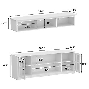 AIEGLE Entertainment Wall Unit Set with Bridge, Modern TV Stand for 70+ Inch TVs, Media Console Cabinet Glass Doors & Adjustable Shelves for Living Room Storage, White 68.1" W