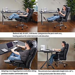 KUMEPOJO Big and Tall Office Chair 400lbs, Wide Seat, Telescoping Leg Rests, Adjustable Armrests - Comfortable Office Chair for Lower Back Pain, Black Heavy-Duty Leather Office Chair