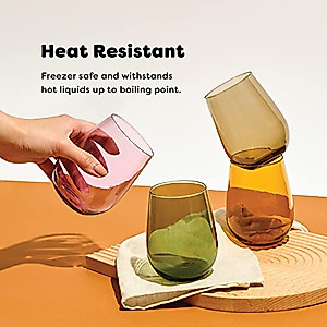 TOSSWARE RESERVE 16oz Stemless Wine - Color Series SET OF 4, Premium Quality, Tritan Dishwasher Safe & Heat Resistant Unbreakable Plastic Drinking Glasses