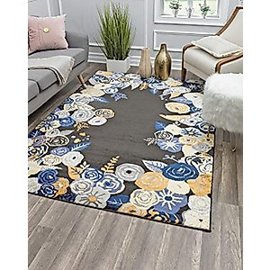 Rugs America Black & Multi Blooms Transitional Rug Royal Blossom Golden Onyx VA35A 8'0"X10'0" Area Rug