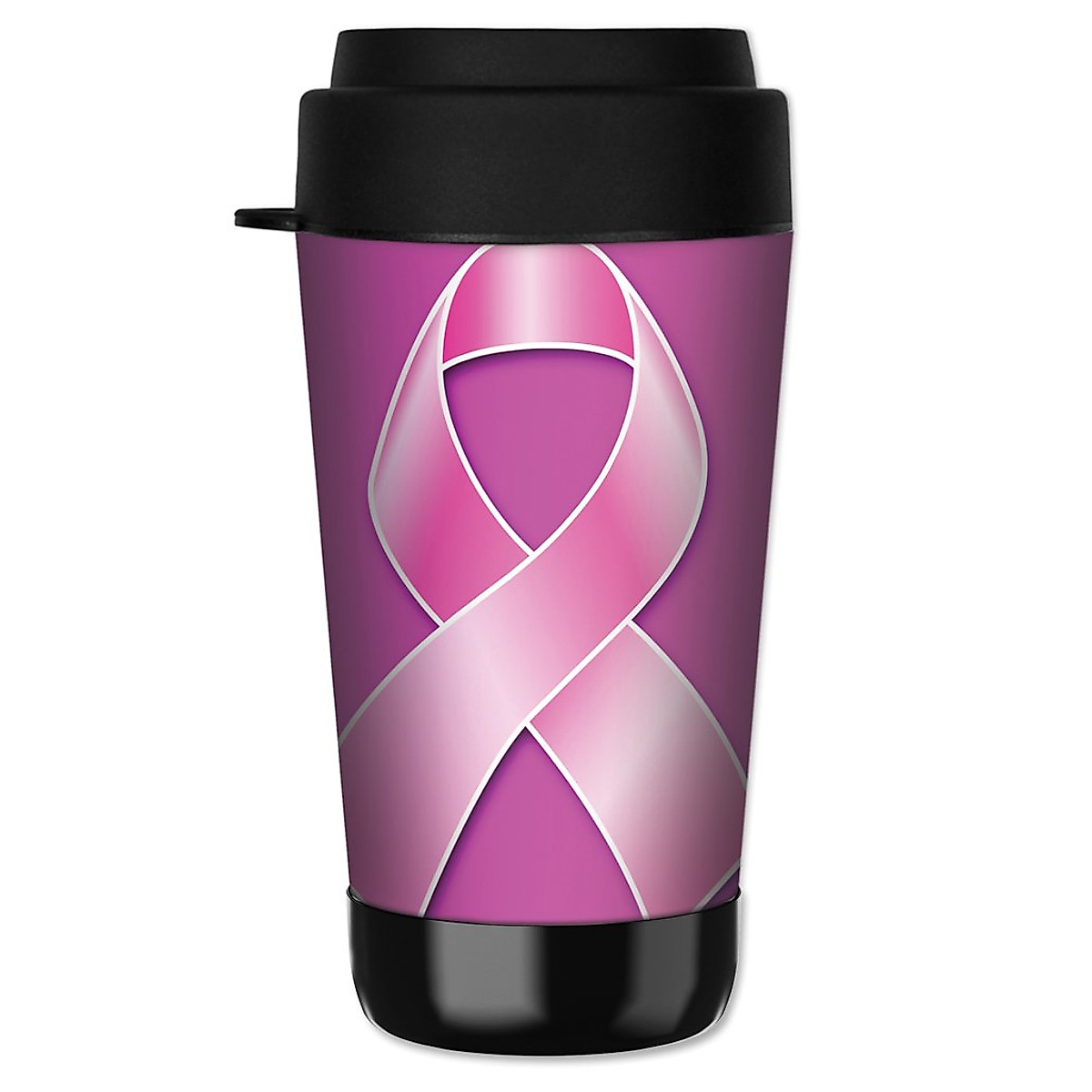 Mugzie 16 Ounce Travel Mug - Drink Cup with Removable Insulated Wetsuit Cover - Breast Cancer Awareness