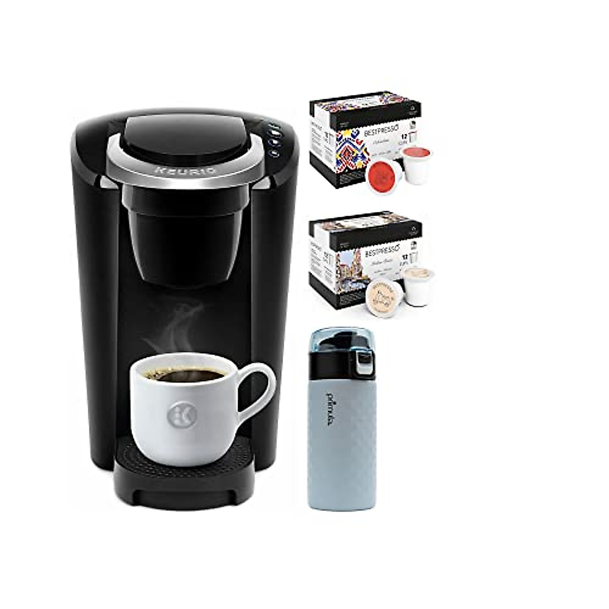 Keurig K-Compact Single Serve Coffee Maker with 24-Count Single Serve K-Cups and Stainless Steel Tumbler Bundle (4 Items)